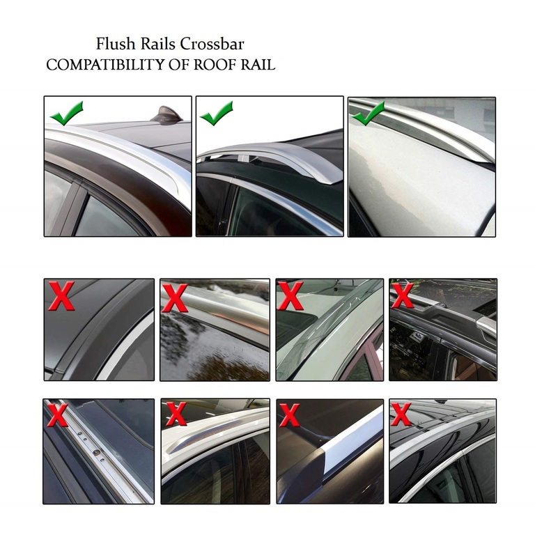 Universal Car Top Crossbars for Vehicle With Flush Rails